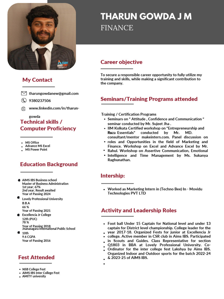 Tharun Gowda J M - Resume PDF | PDF