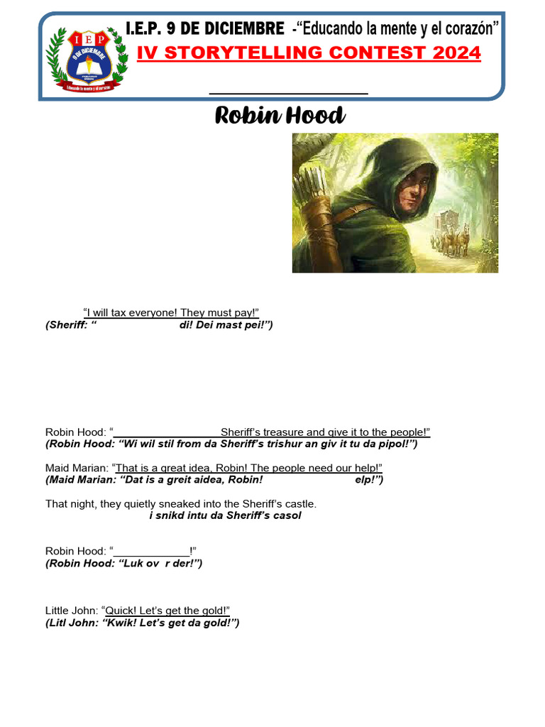 STORYTELLING - Robin Hood - 3er B - 9DD | PDF | Robin Hood | Robin Hood ...