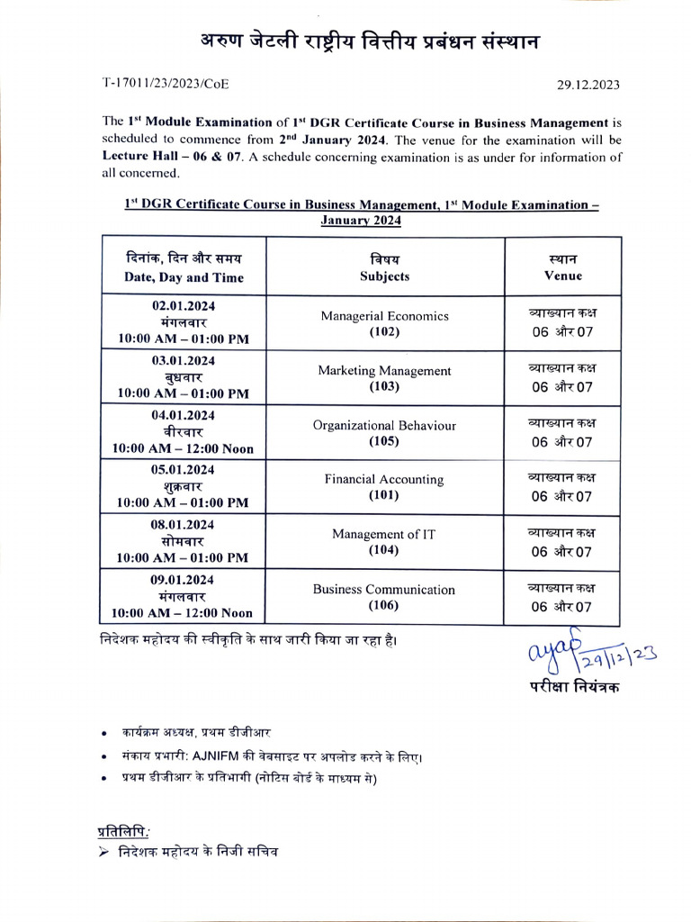 1st DGR - 1st Module Exam Schedule | PDF