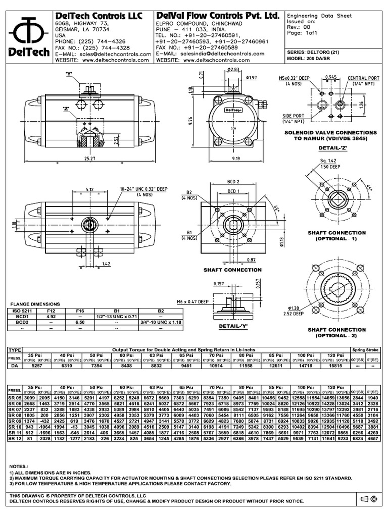 Dibujo Actuador Deltech Modelo 200 Microfinish | PDF