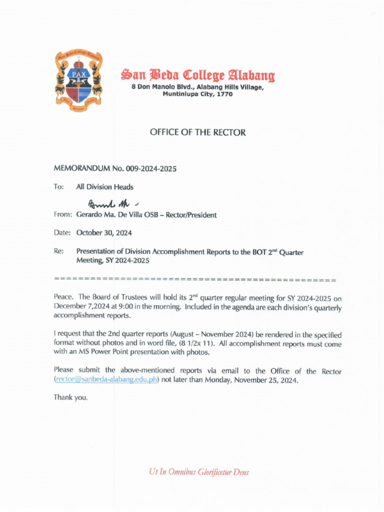 Memorandum No. 009-2024-2025 | PDF