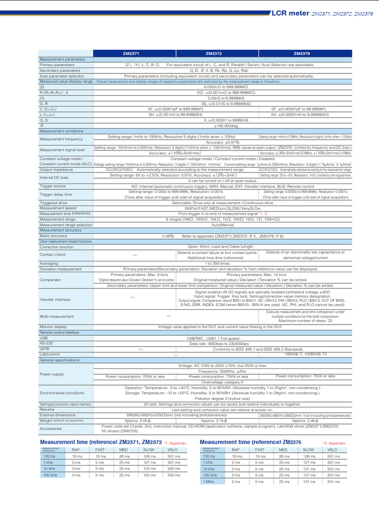 Spec en ZM2371 ZM2372 ZM2376 | PDF | Metrology | Electronic Engineering