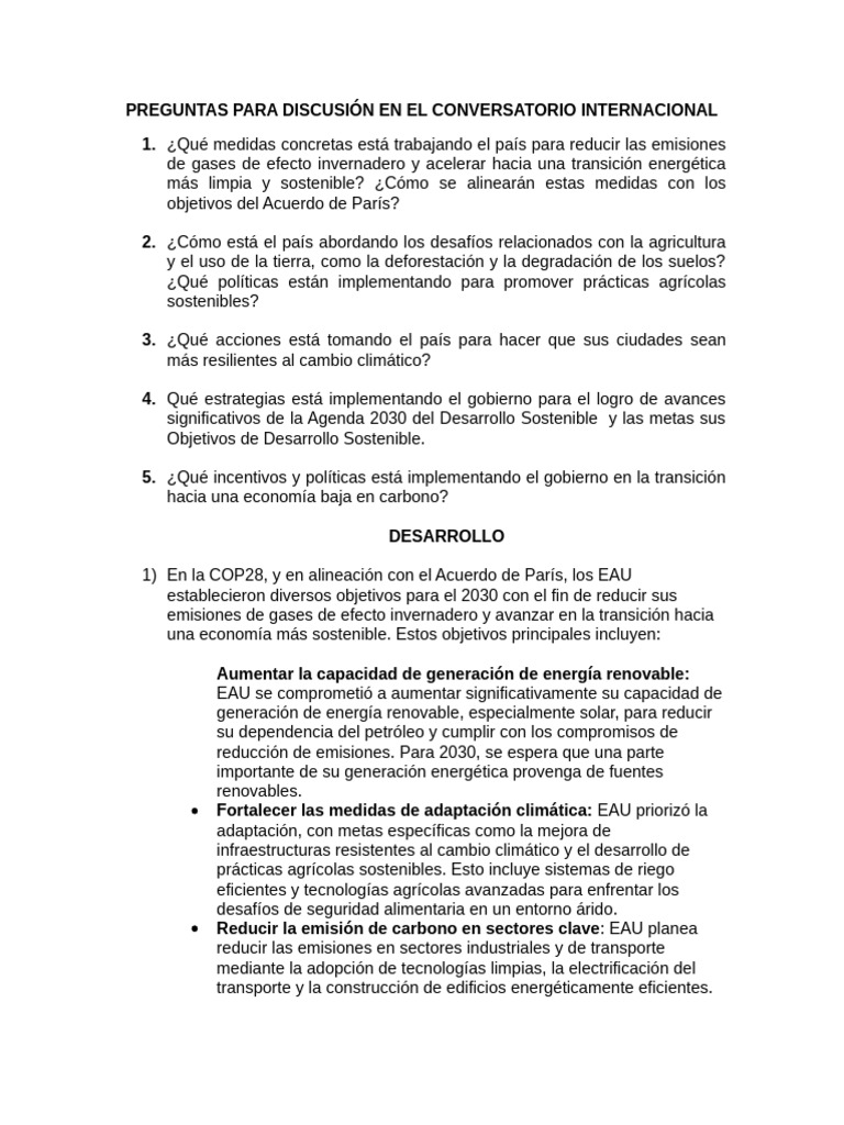 Preguntas para Discusión en El Conversatorio Internacional-1 | PDF ...