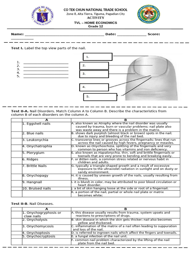 Activity 1-Nail Structure-Nail Shape-Nail Disorder&Diseases | PDF ...