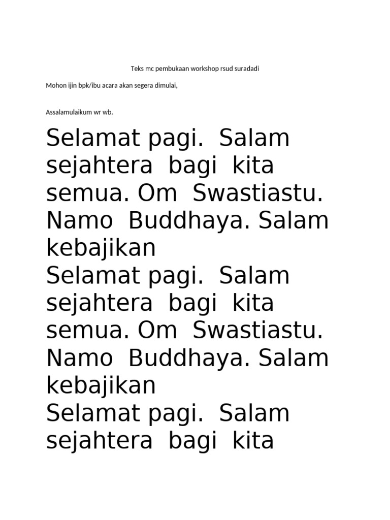 Teks MC Workshop RSUD Suradadi | PDF