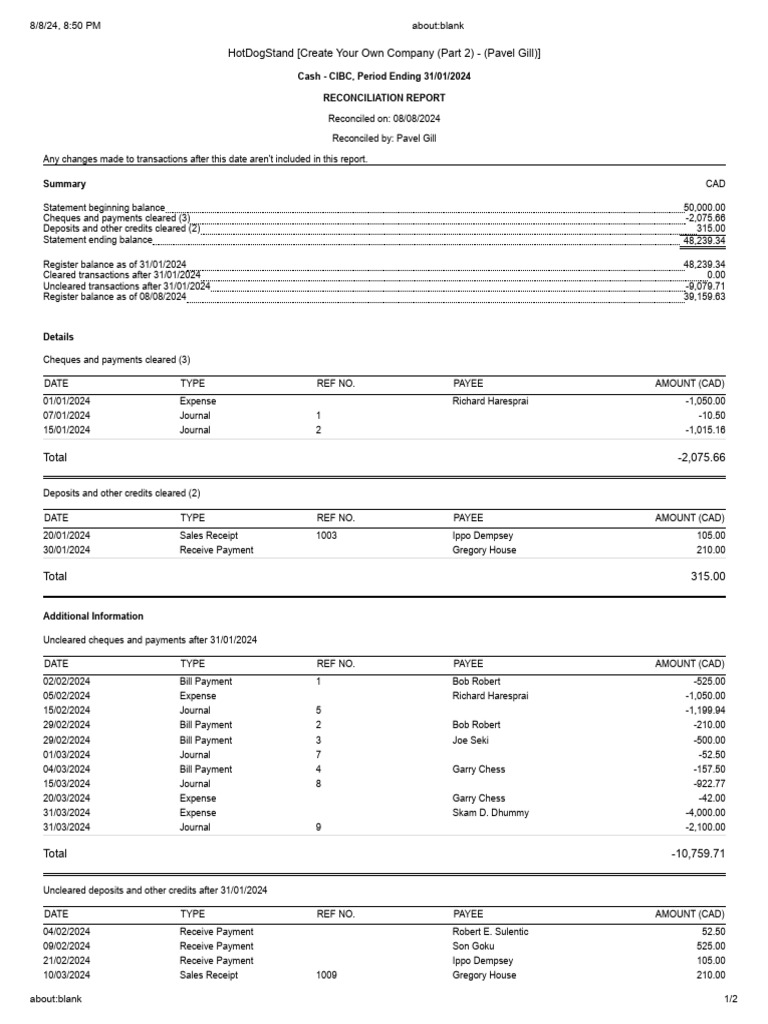 Hot Dog Stand Reconciliation Report | PDF | Payments | Cheque
