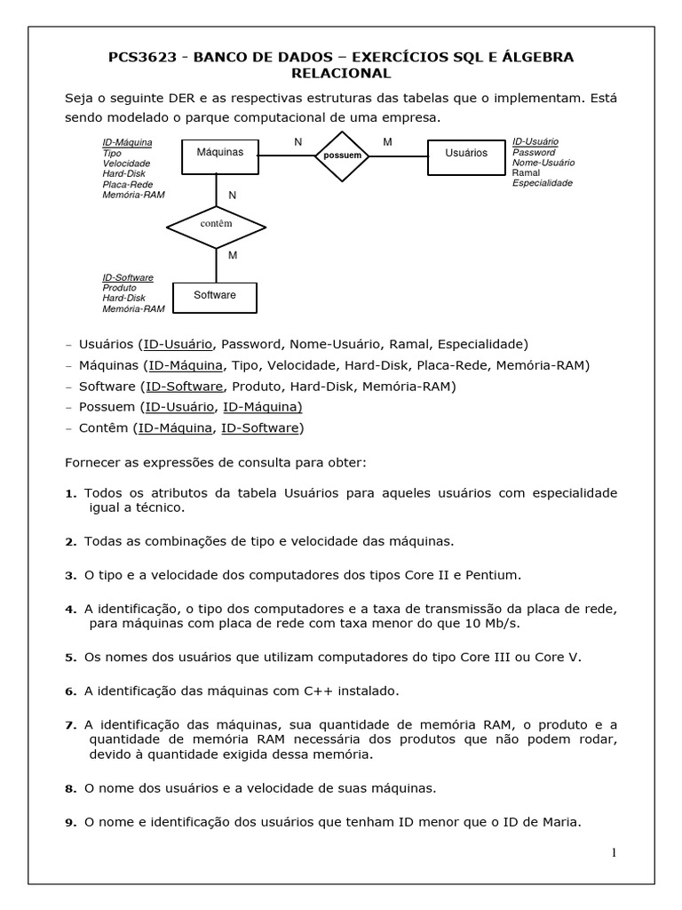 Exercicios SQL So Questoes | PDF | Drive de disco rígido | Memória de acesso aleatório (RAM)