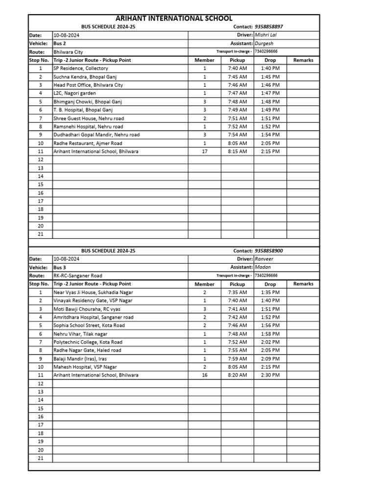 Junior Bus Routes August 24-25 | PDF