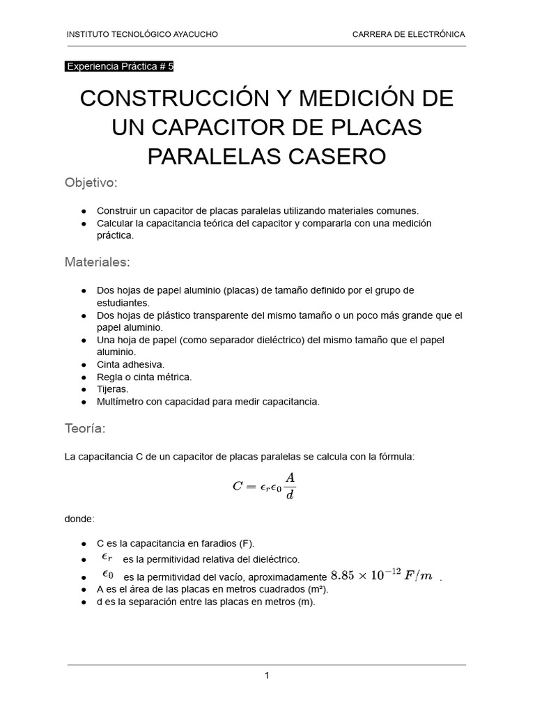 Experiencia Pr-Ctica - 5 | PDF | Capacidad | Condensador