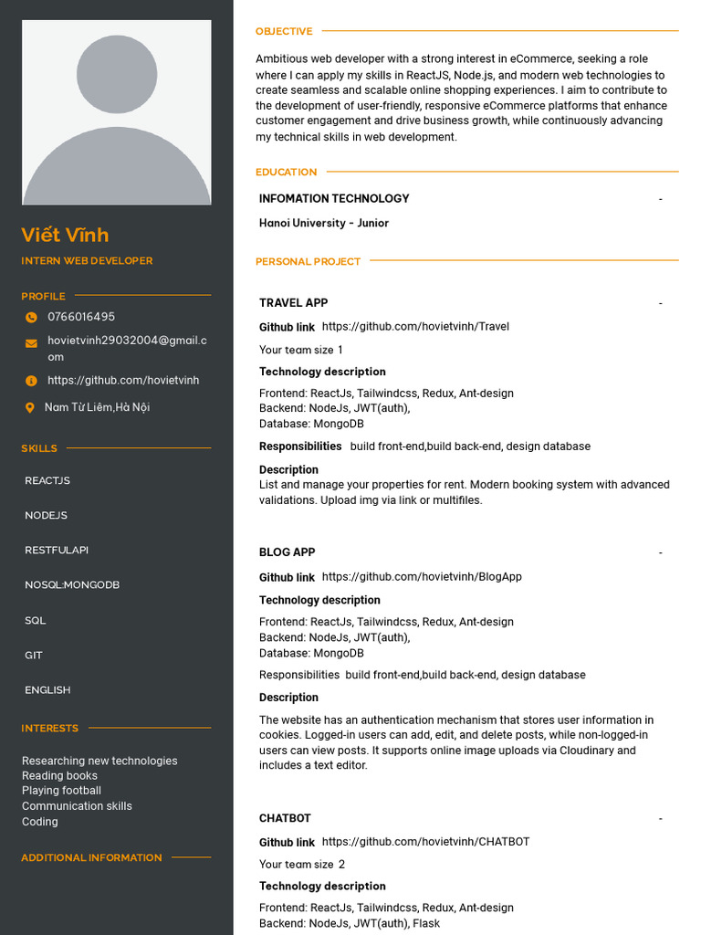 Viet-Vinh-CV (1) (1) | PDF | Databases | Web Development