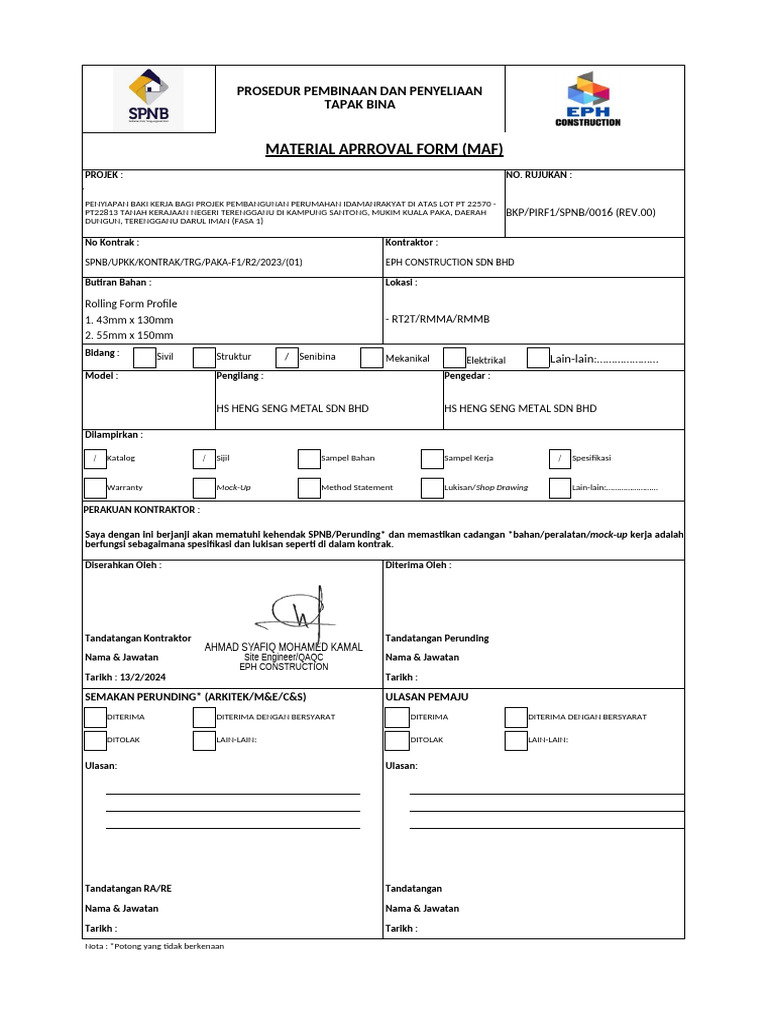 Form Kelulusan Bahan | PDF