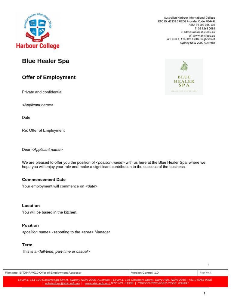 Employment Offer Letter Template | PDF | Salary | New South Wales