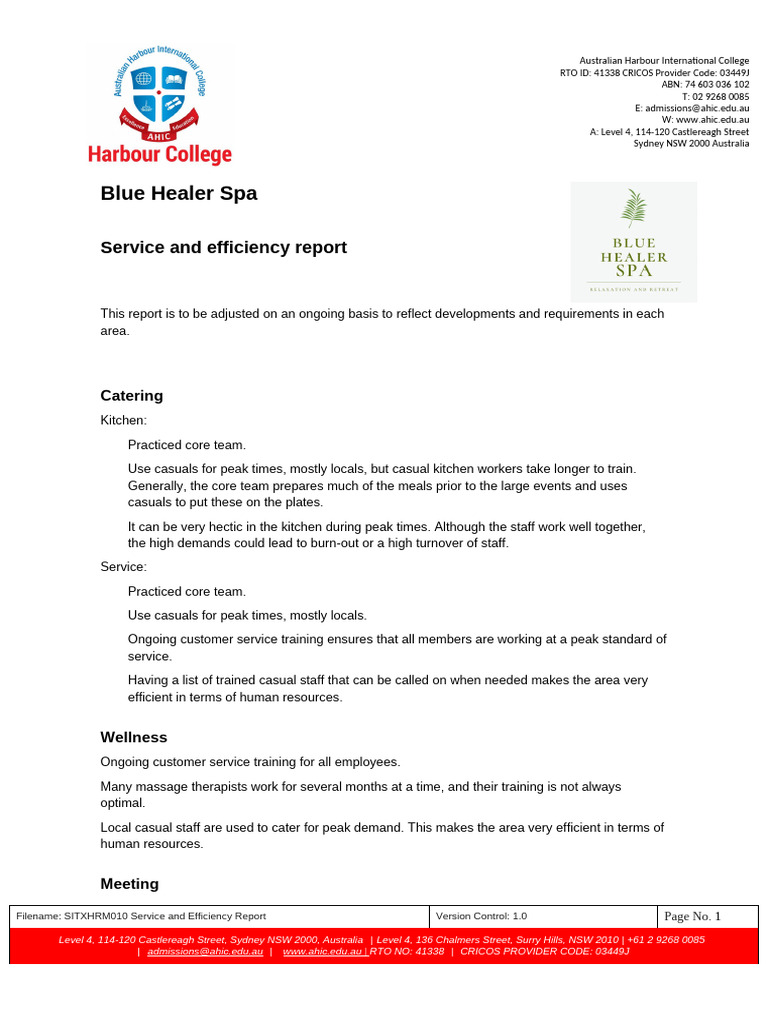Service and Efficiency Report | PDF