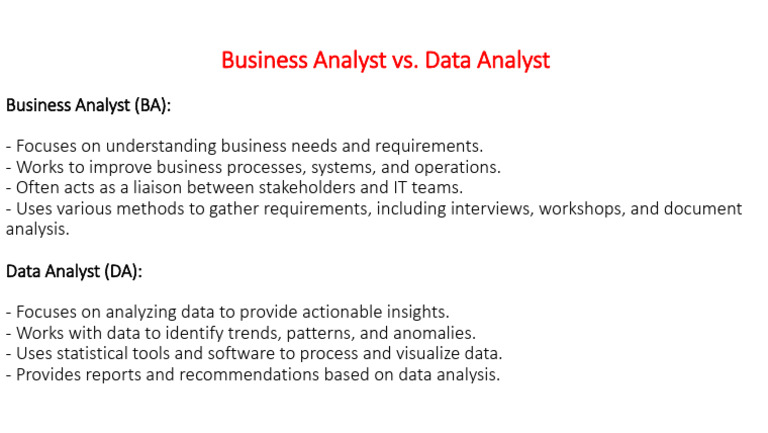 Business Analyst Vs Data Analyst | PDF