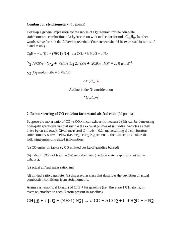 Combustion Stoichiometry and Emissions Analysis | PDF | Technology ...