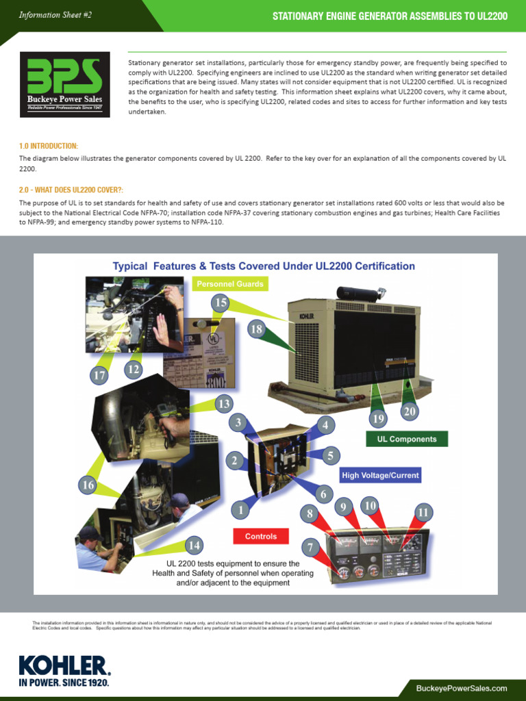 Stationary Engine Generator Assemblies UL2200 Certified - BPS - 2 | PDF ...