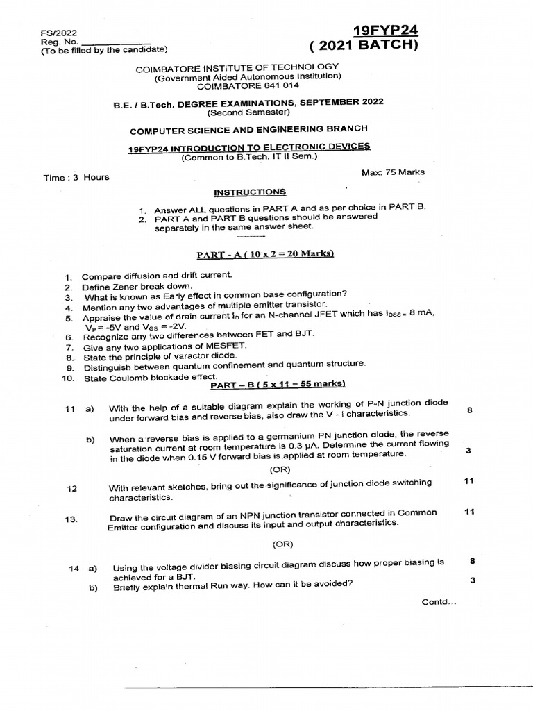 Cit Old Questions Electron Devices | PDF