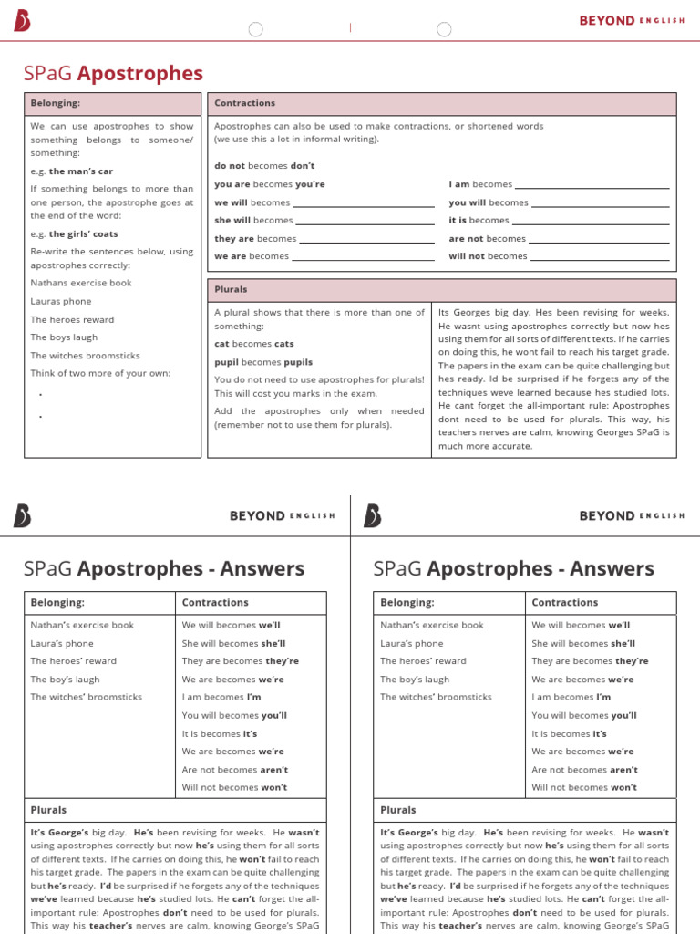 Apostrophes Worksheet | PDF | Linguistics