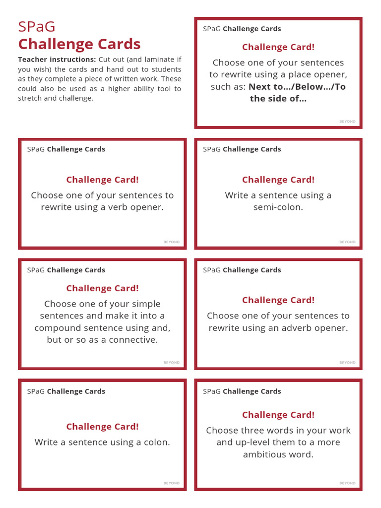 Spag Challenge Cards | PDF | Sentence (Linguistics) | Comma