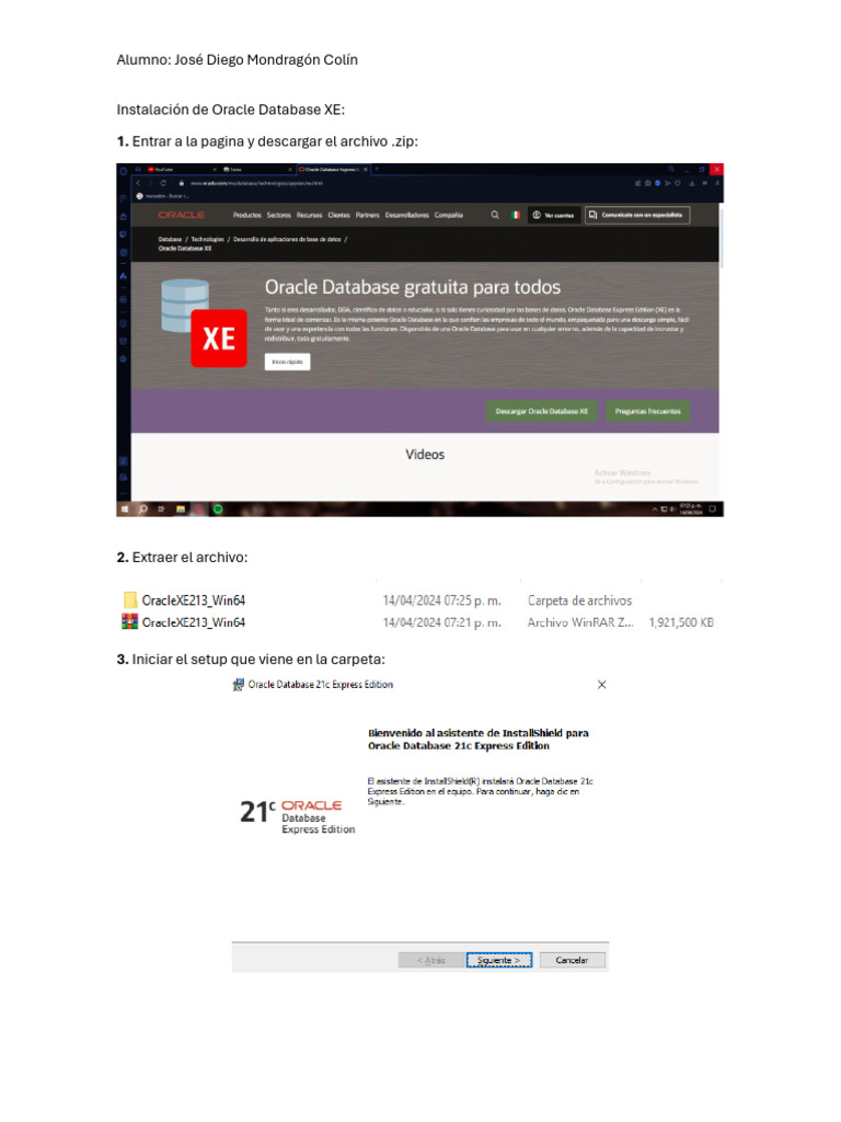 Instalación de Oracle Database XE | PDF | Crecimiento personal y profesional | Informática