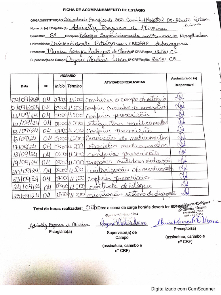 Ficha de Acompanhamento Estágio | PDF
