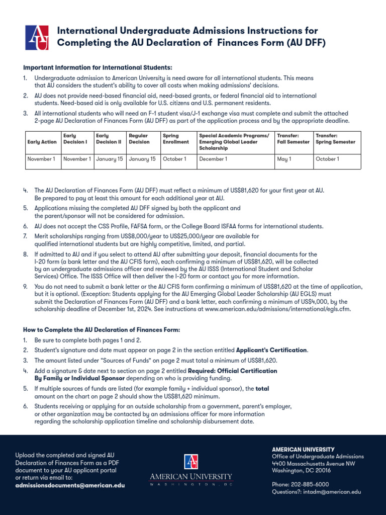 2024 2025 Au DFF Form and Instructions | PDF | Student Financial Aid In ...