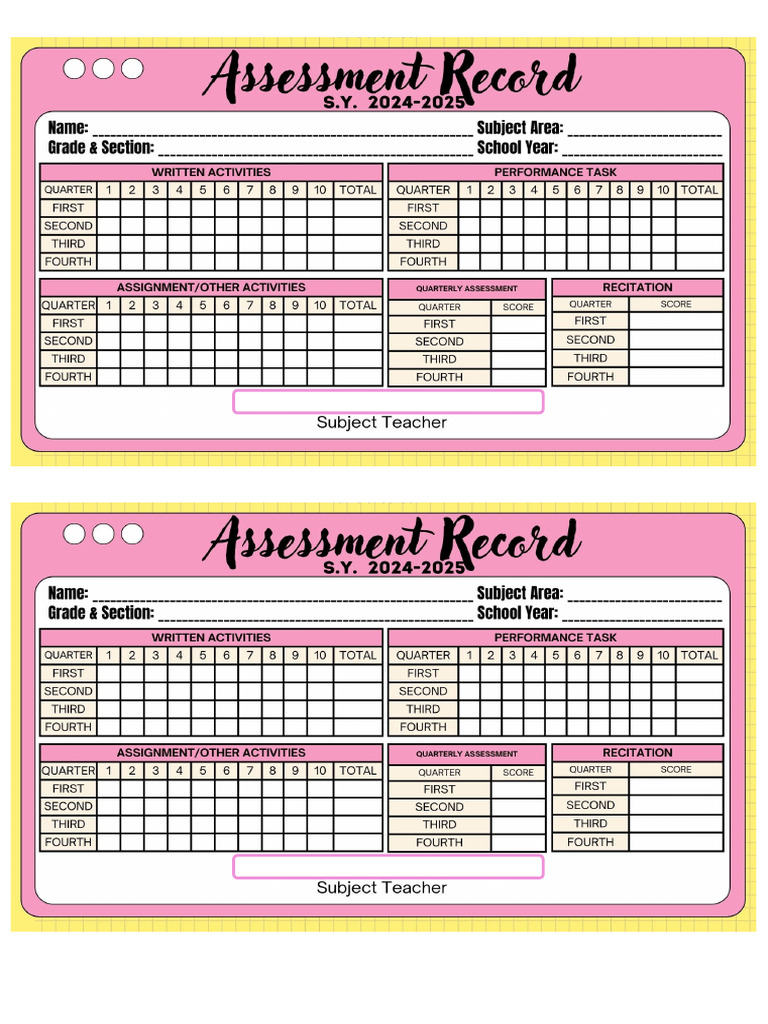 ASSESSMENT RECORD Pink | PDF