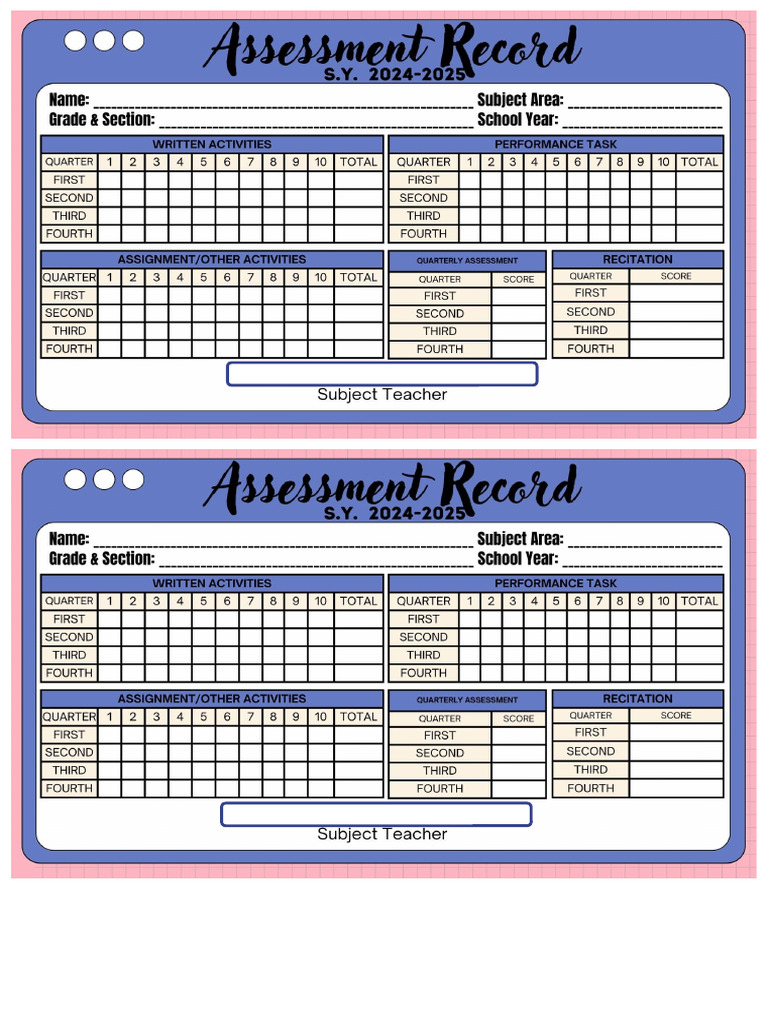 ASSESSMENT RECORD Blue | PDF