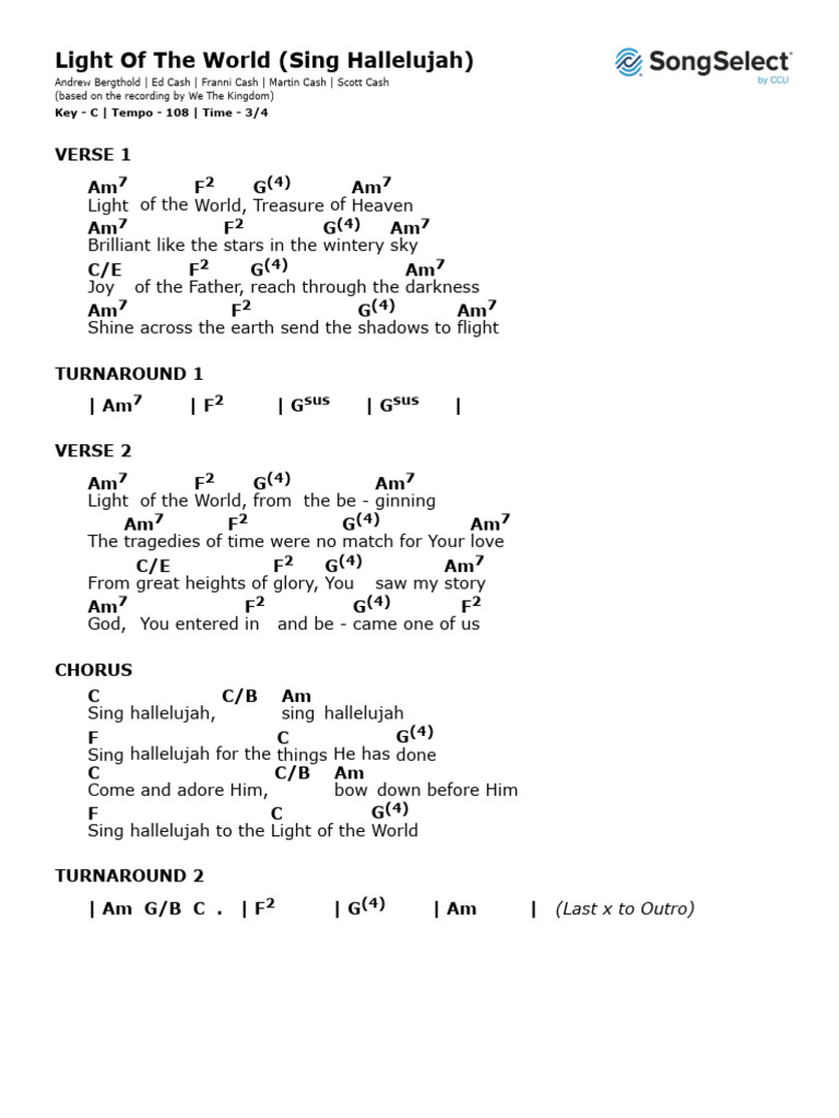 Light of The World (Sing Hallelujah) - Chords-C | PDF | Religious ...