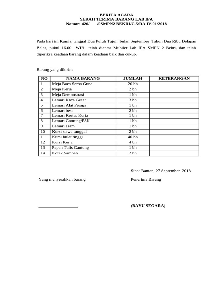 Berita Acara Pemeriksaan Barang Lab | PDF