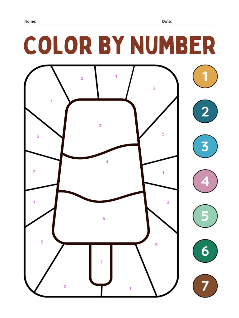 Color by Number Ice Cream Worksheet in Colorful Illustrative Style | PDF