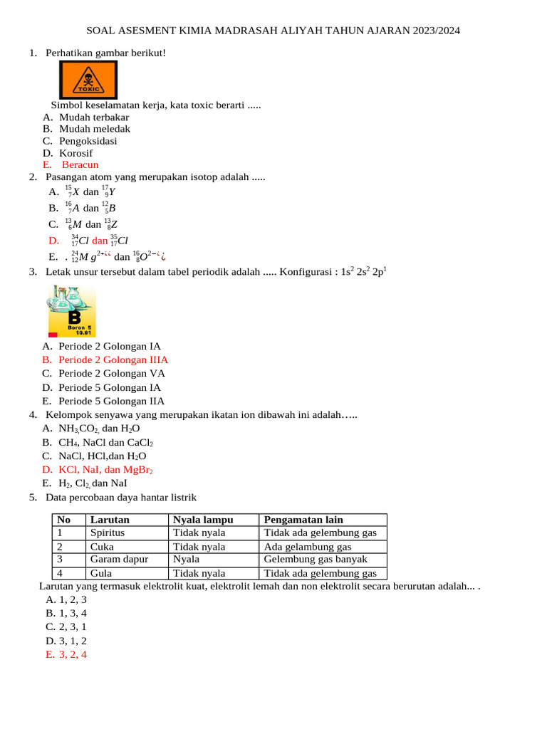 Soal Kimia 2024 | PDF