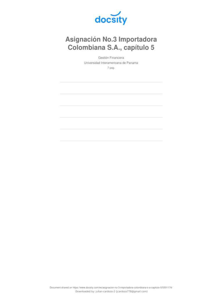 Docsity Asignacion No 3 Importadora Colombiana S A Capitulo 5 | PDF | Colombia | Dinero