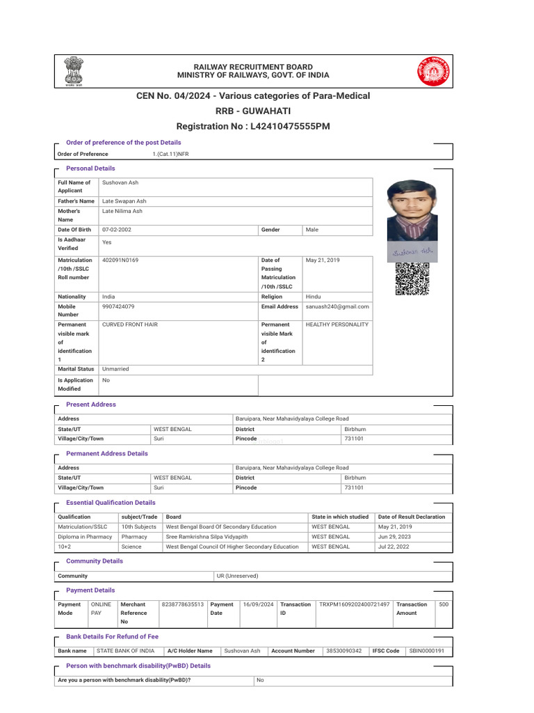 Application of Pharmacist RRB | PDF