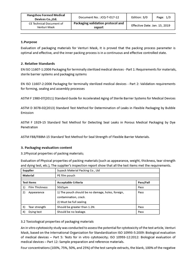 Venturi Mask Packaging Validation Report | PDF | Packaging And Labeling ...