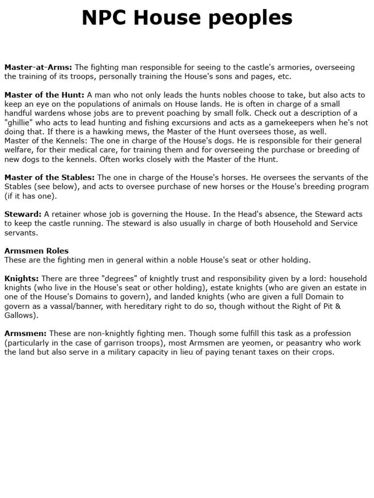 noble house positions | PDF | Hunting