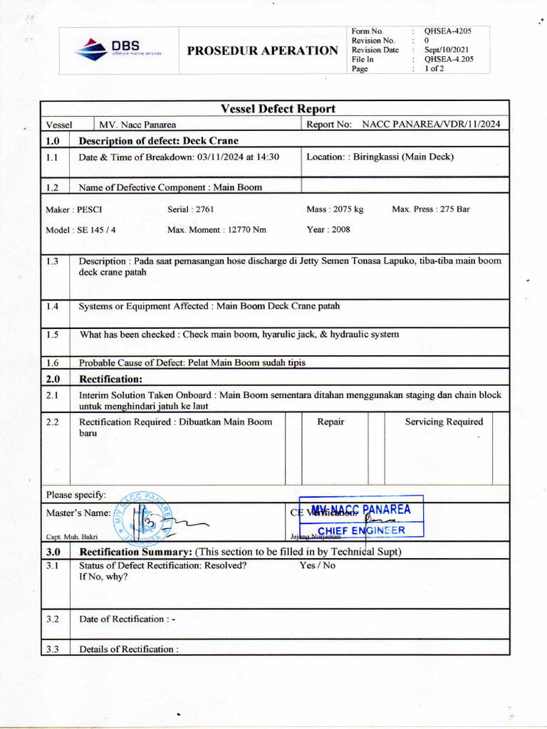 Vessel Defect Report | PDF
