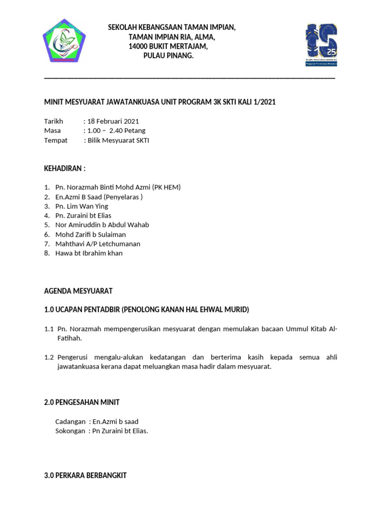 Minit Mesyuarat PROGRAM 3K | PDF
