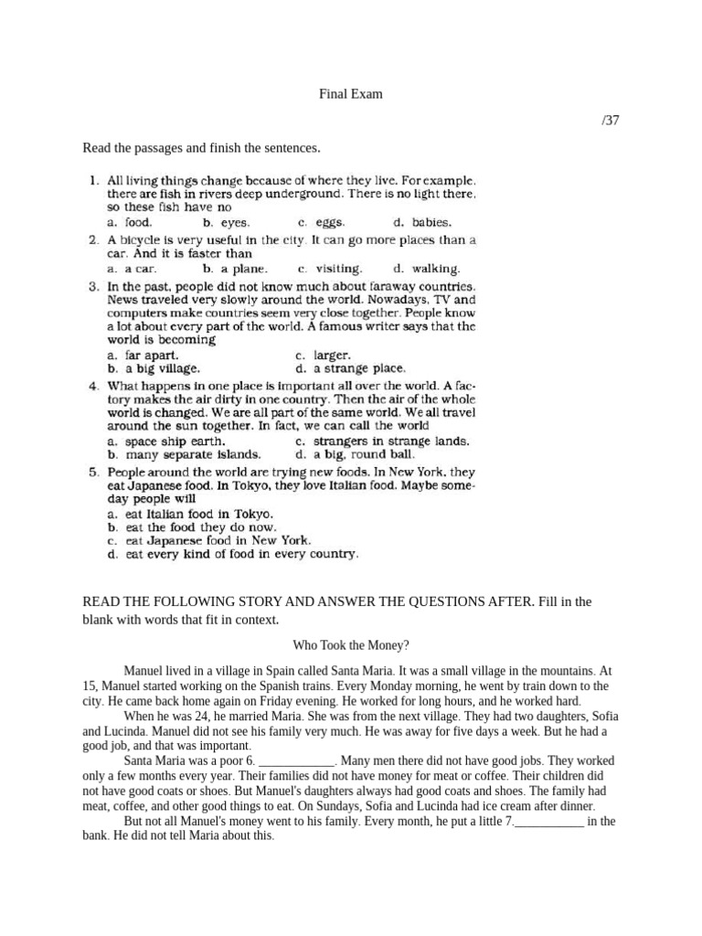 Reading and Writing Beginner Final Exam | PDF | Laughter