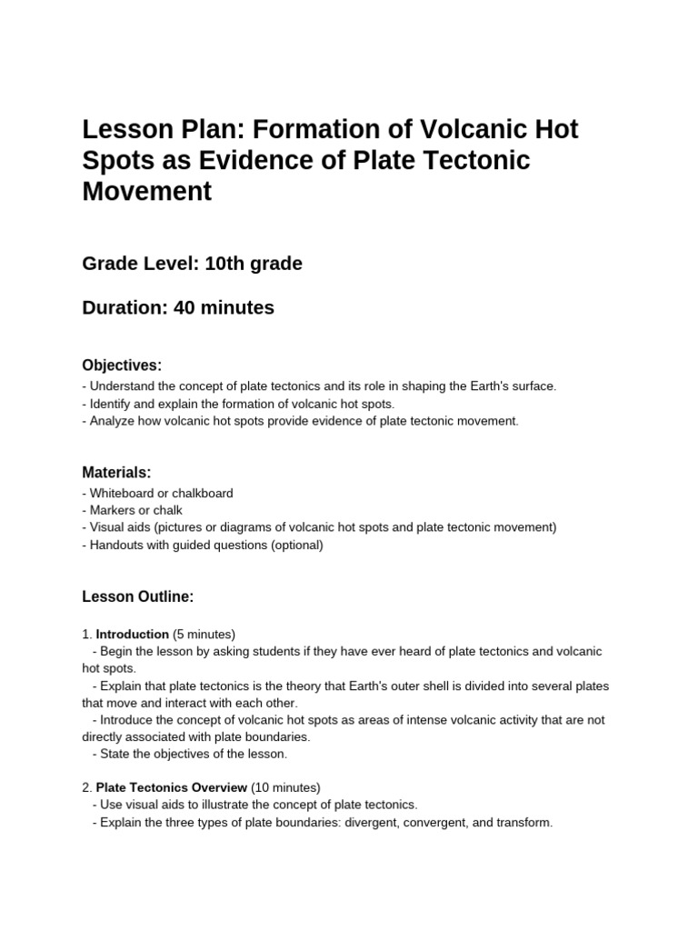 Volcanic Hot Spots & Plate Tectonics Lesson | PDF | Volcano | Plate ...