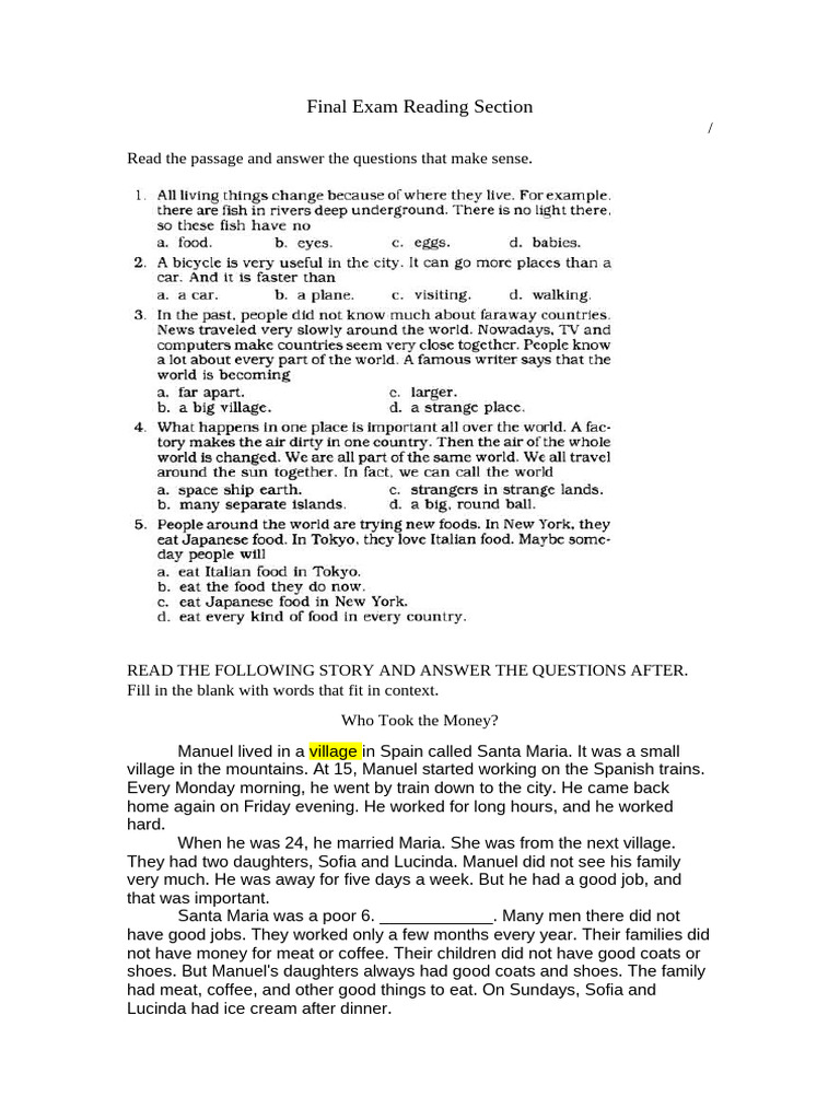 Final Exam For My Three Reading Students | PDF | Laughter