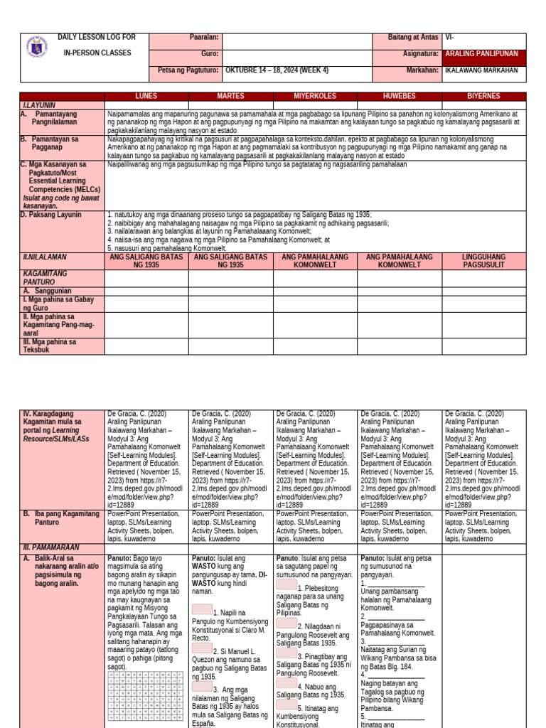 G6 Q2W4 DLL AP (MELCs) | PDF
