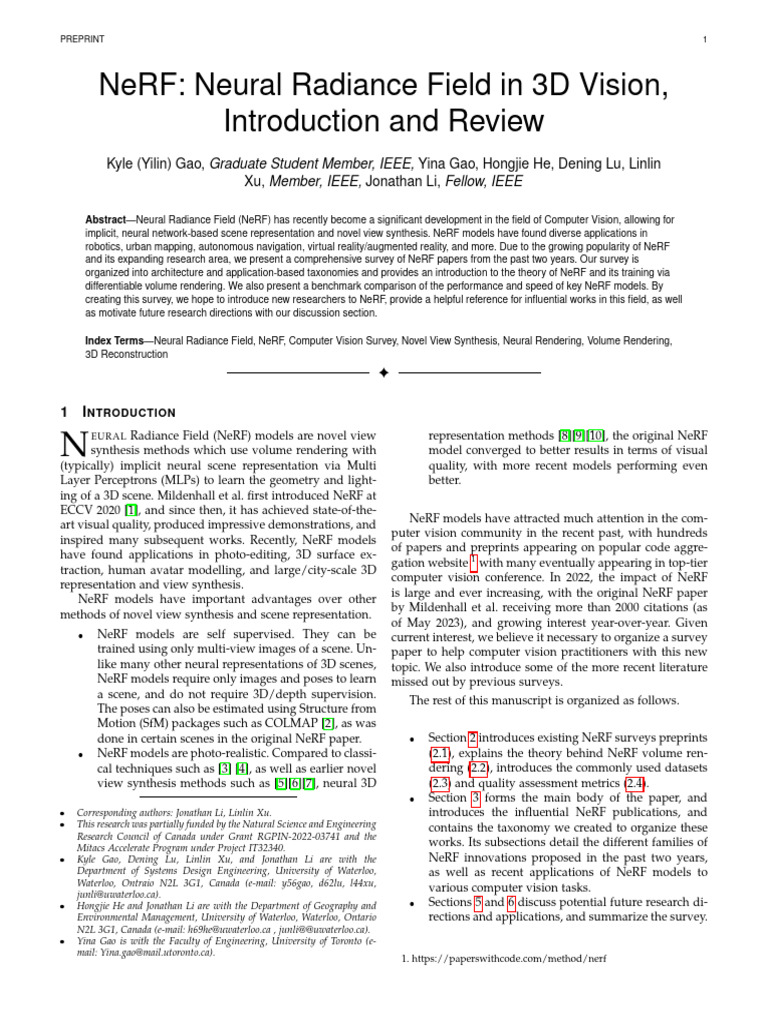 NeRF - Neural Radiance Field in 3D Vision, A Comprehensive Review | PDF