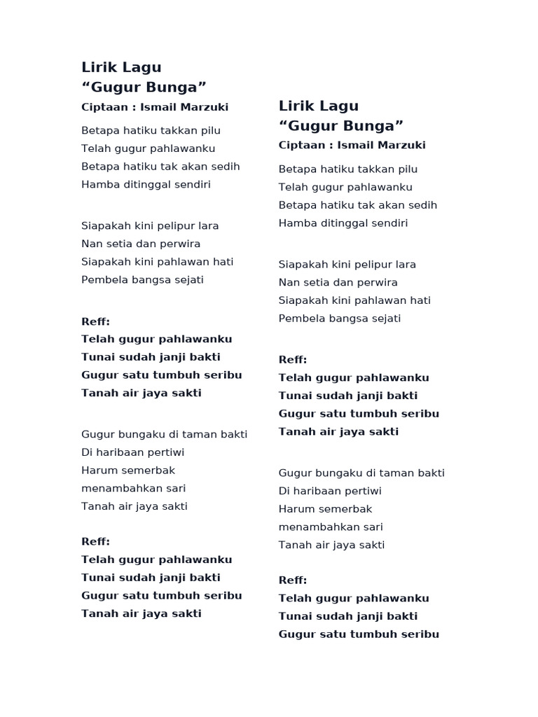 Lirik Lagu Gugur Bunga | PDF
