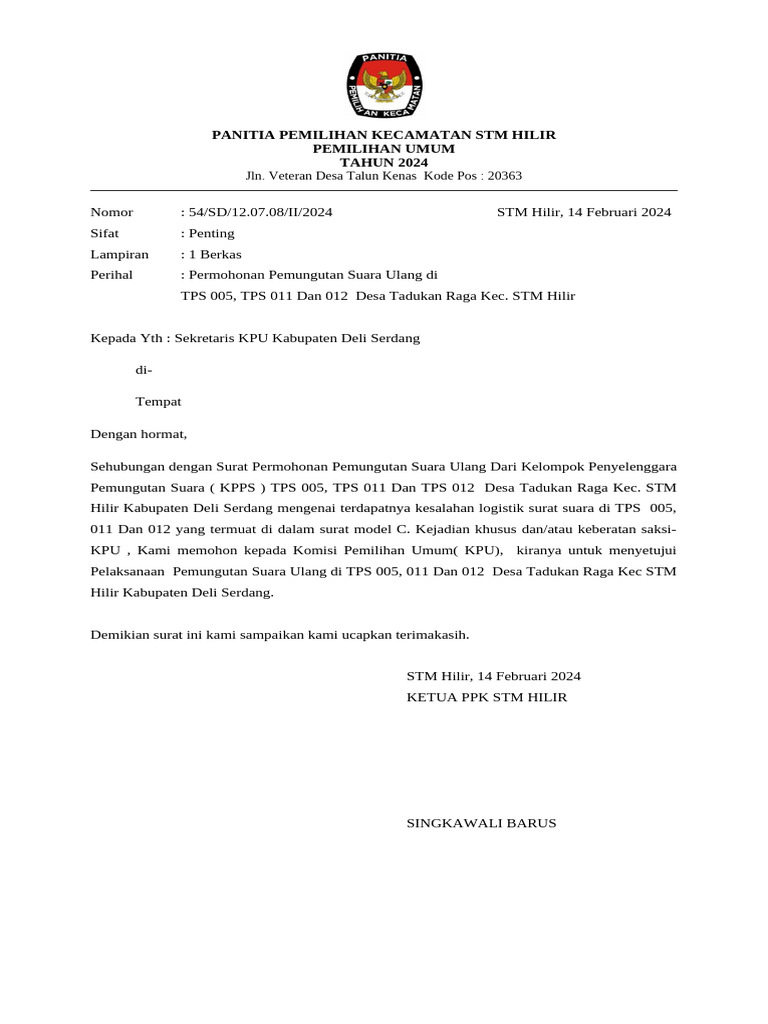 Permohonan Suara Ulang Desa Tadukan Raga | PDF