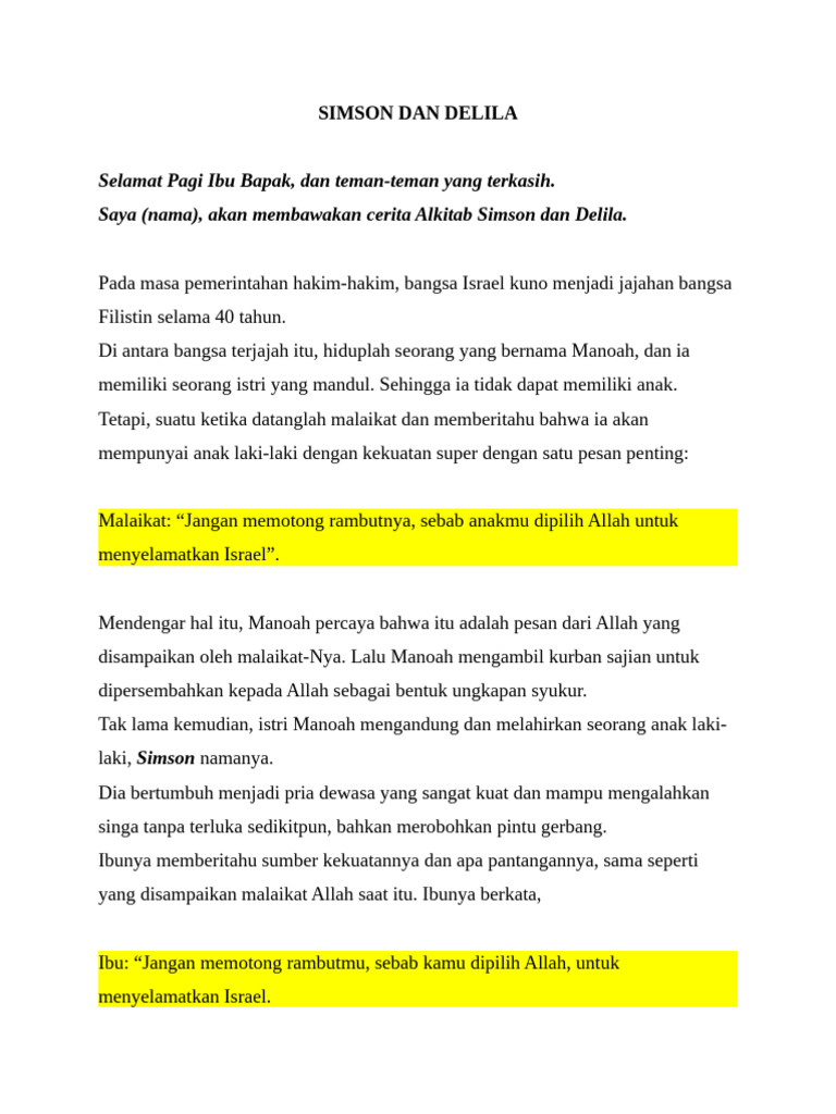 Simson Delila | PDF | Agama & Spiritualitas