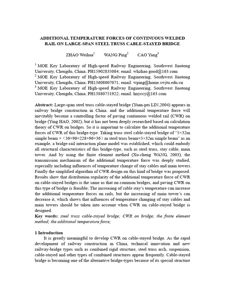 Additional Temperature Forces of Continuous Welded Rail On Large-Span ...