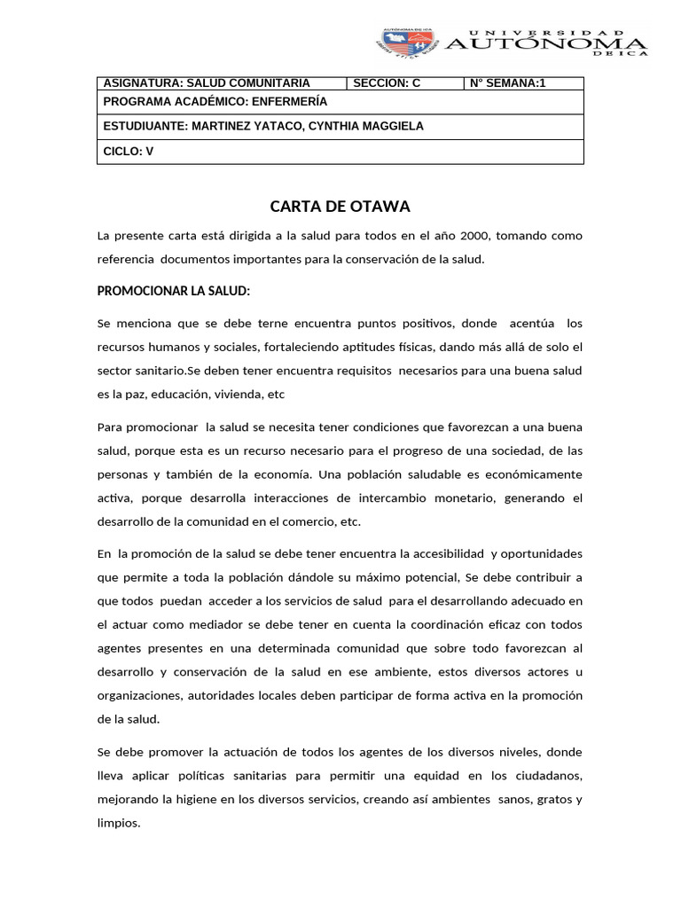 Carta de Otawa | PDF | Promoción de la salud