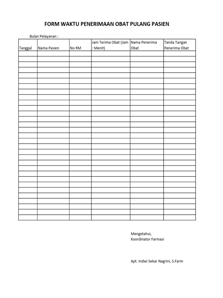 Form Waktu Penerimaan Obat Pulang | PDF