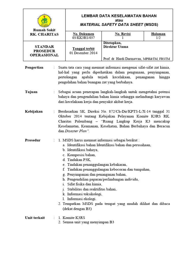 Lembar Data Keselamatan Bahan Atau Material Safety Data Sheet MSDS 037 | PDF